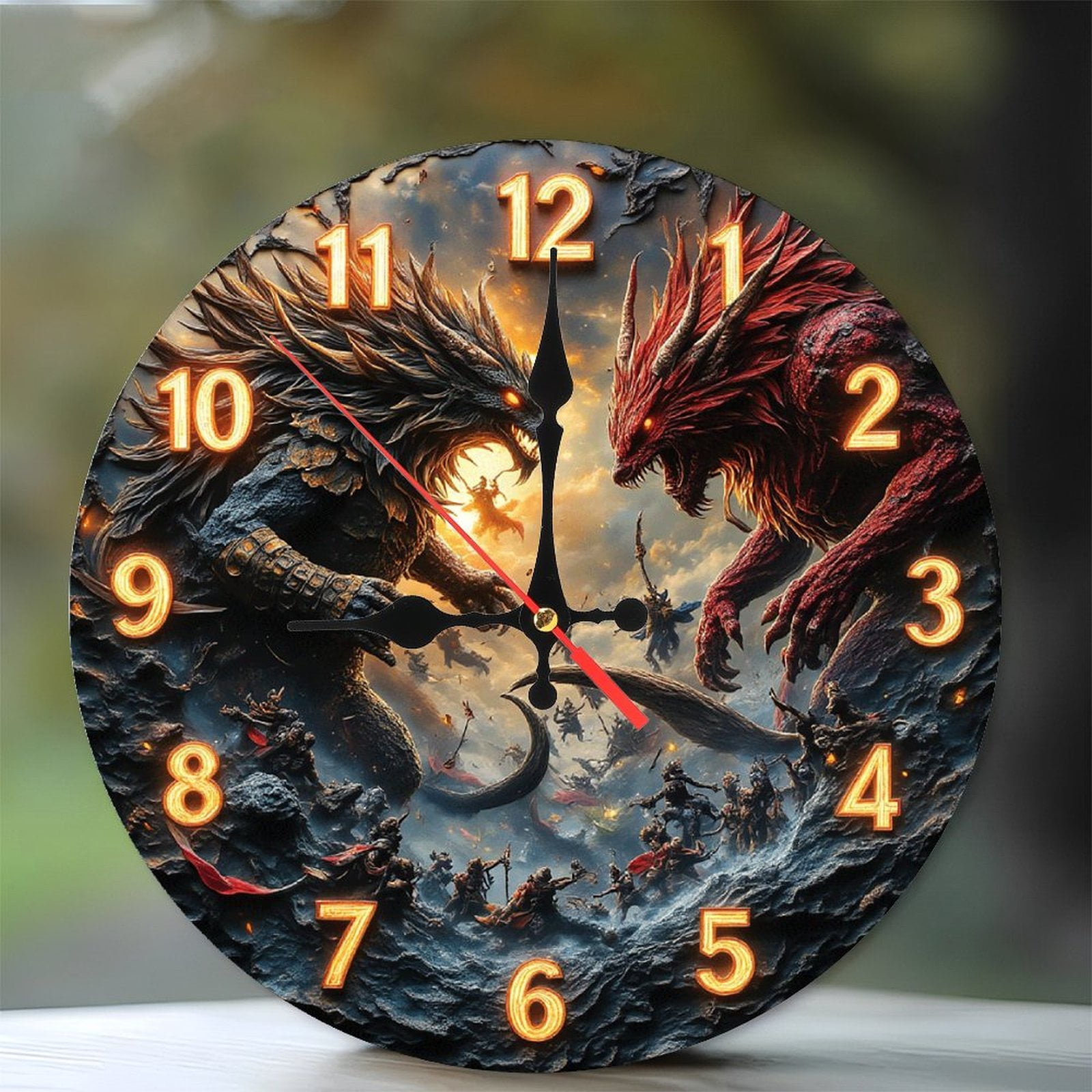 Fantasy Monster Clock Wall Decor Giant Dragon 10-Inch Silent Wooden ...