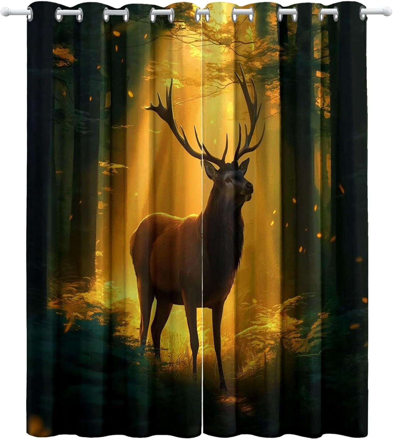 Fantasy Moose Blackout Curtains, Magic Forest Animal Window Drapes for ...