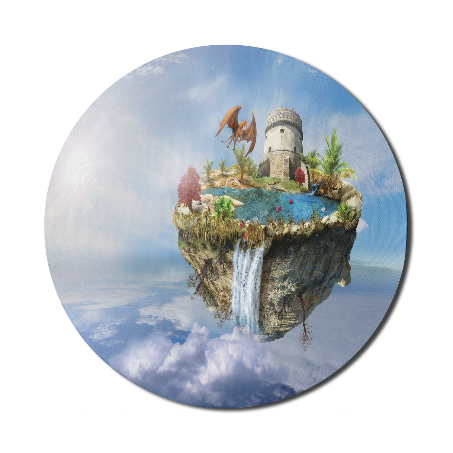 Fantasy Mouse Pad for Computers, Island with Dragon Castle Tower ...