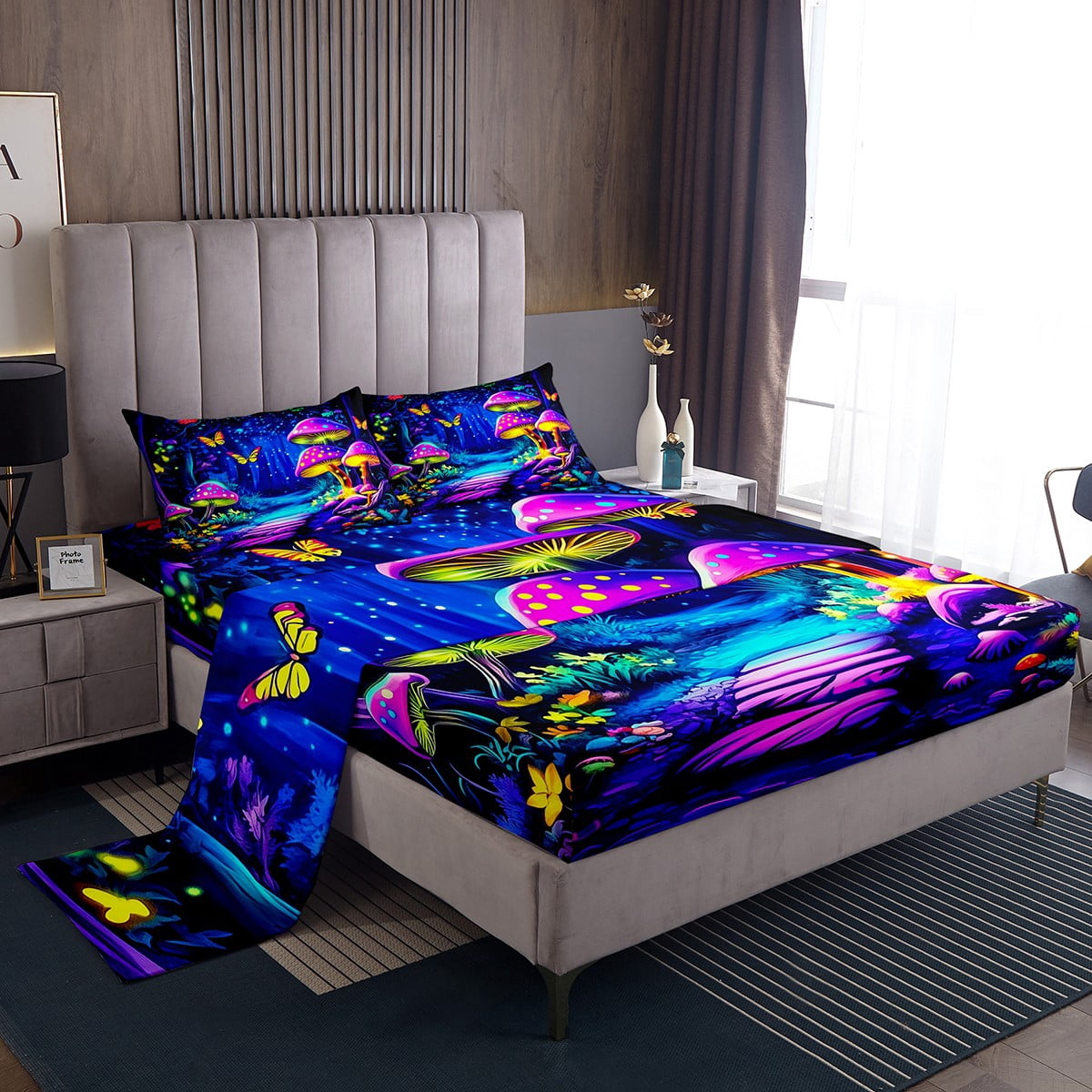 Fantasy Mushroom Bedding Set Full Size,Neon Mushroom Bed Sheets Set ...
