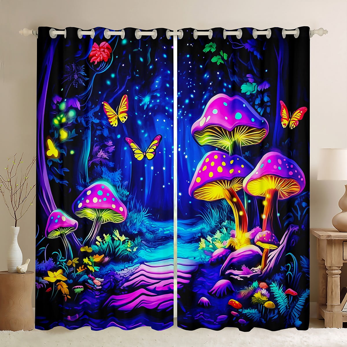 Fantasy Mushroom Curtains Drapes,Neon Mushroom Curtains Living Room ...