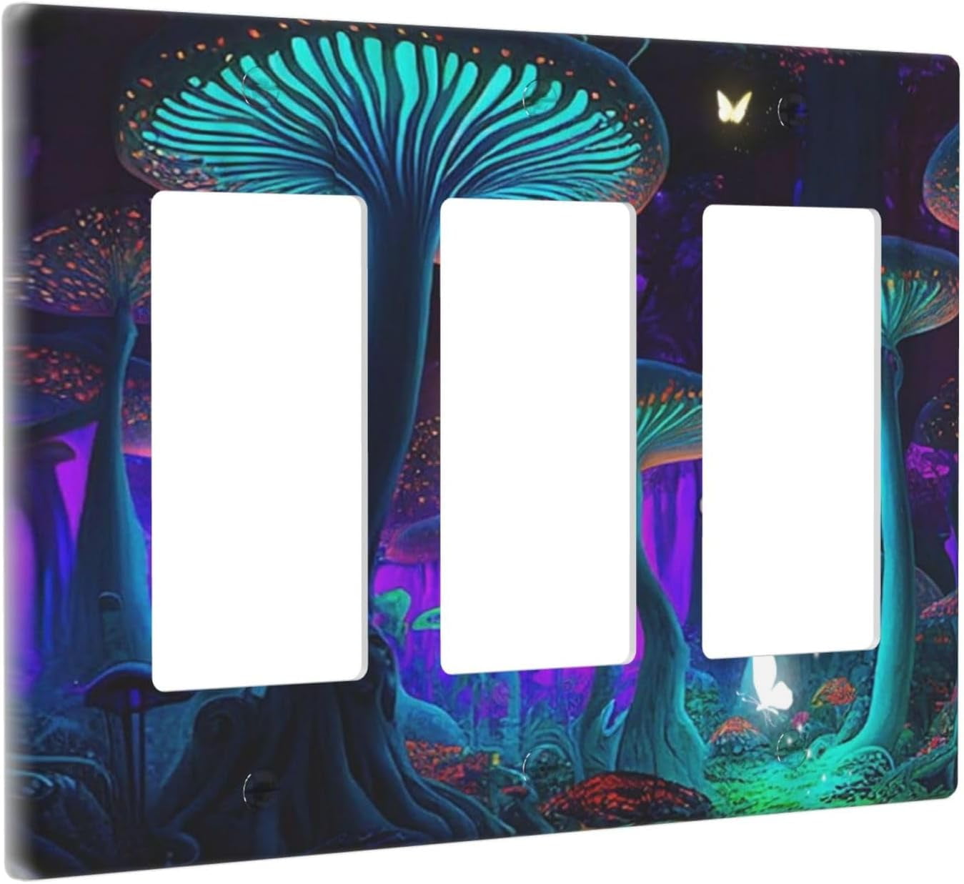 Fantasy Mushroom Forest Glowing Butterfly Triple Rocker/Decora Wall ...