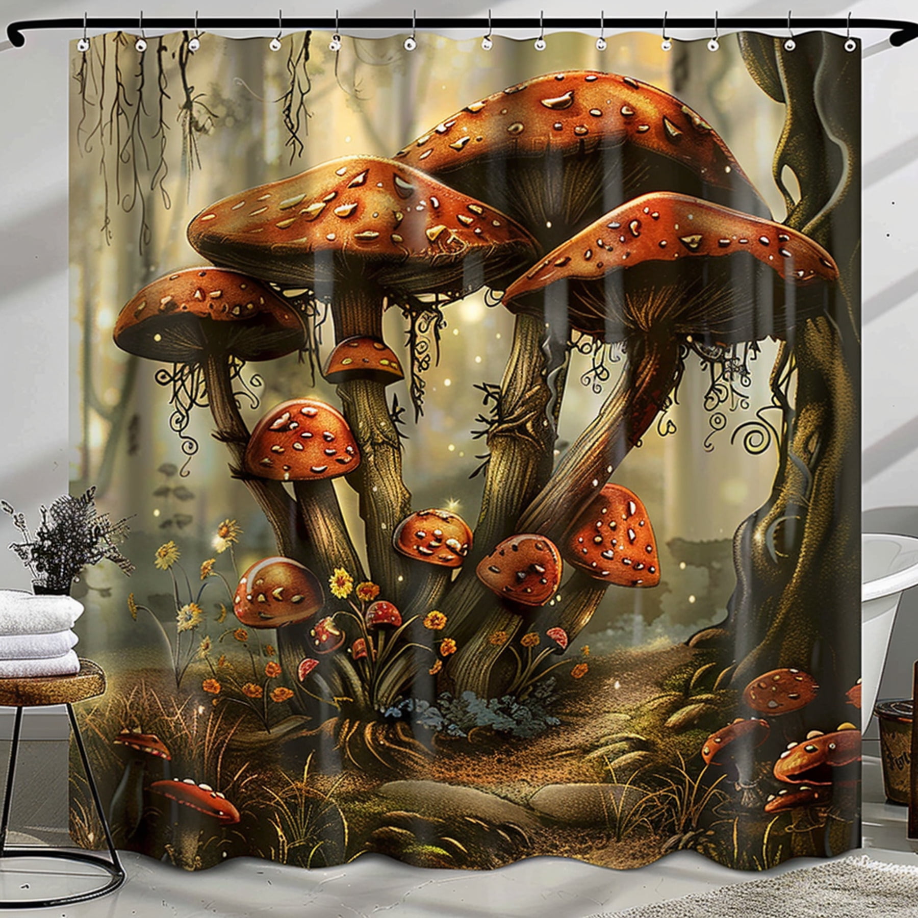 Fantasy Mushroom Forest Shower Curtain Medieval Style Bathroom Decor ...