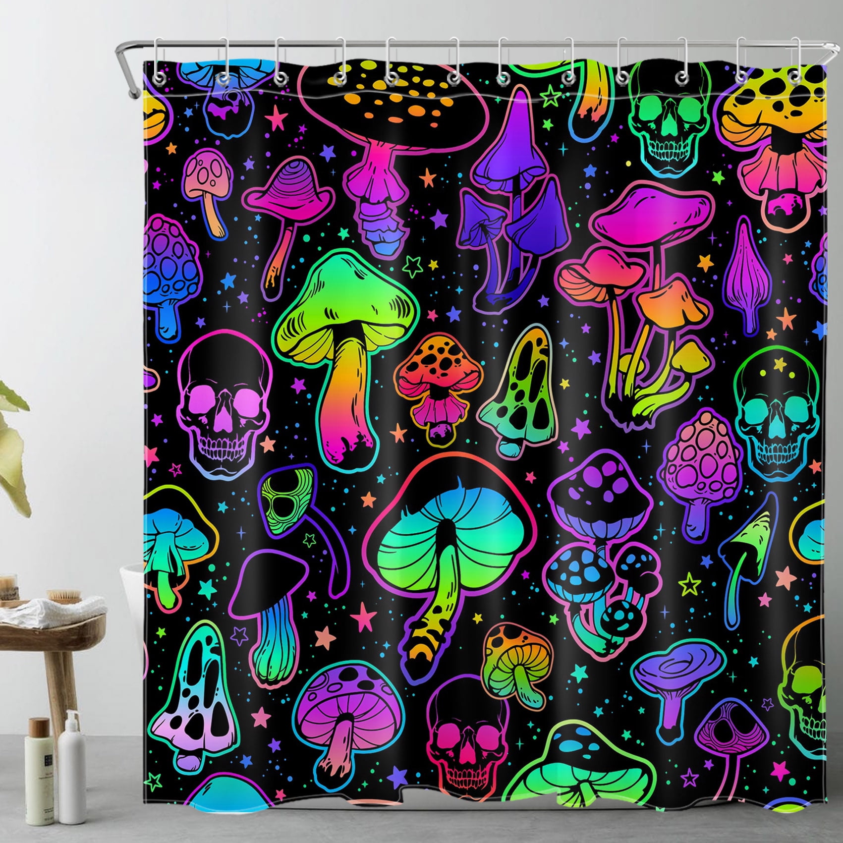 Fantasy Mushroom Shower Curtain for Bathroom,Colorful Star and Skull on ...