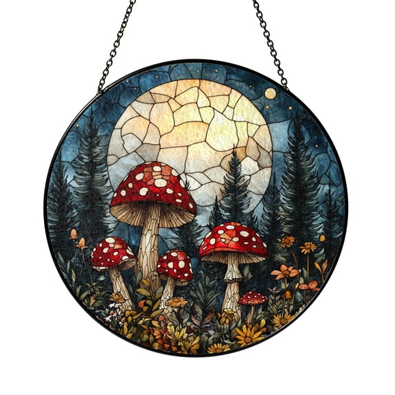 Fantasy Mushroom Stained Glass Style Window Suncatcher with Floral ...