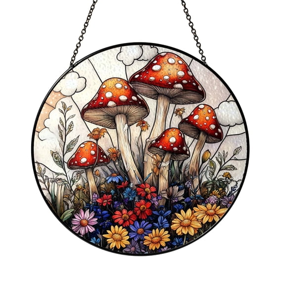 Fantasy Mushroom Stained Glass Suncatcher, Decorative Sunset Window ...