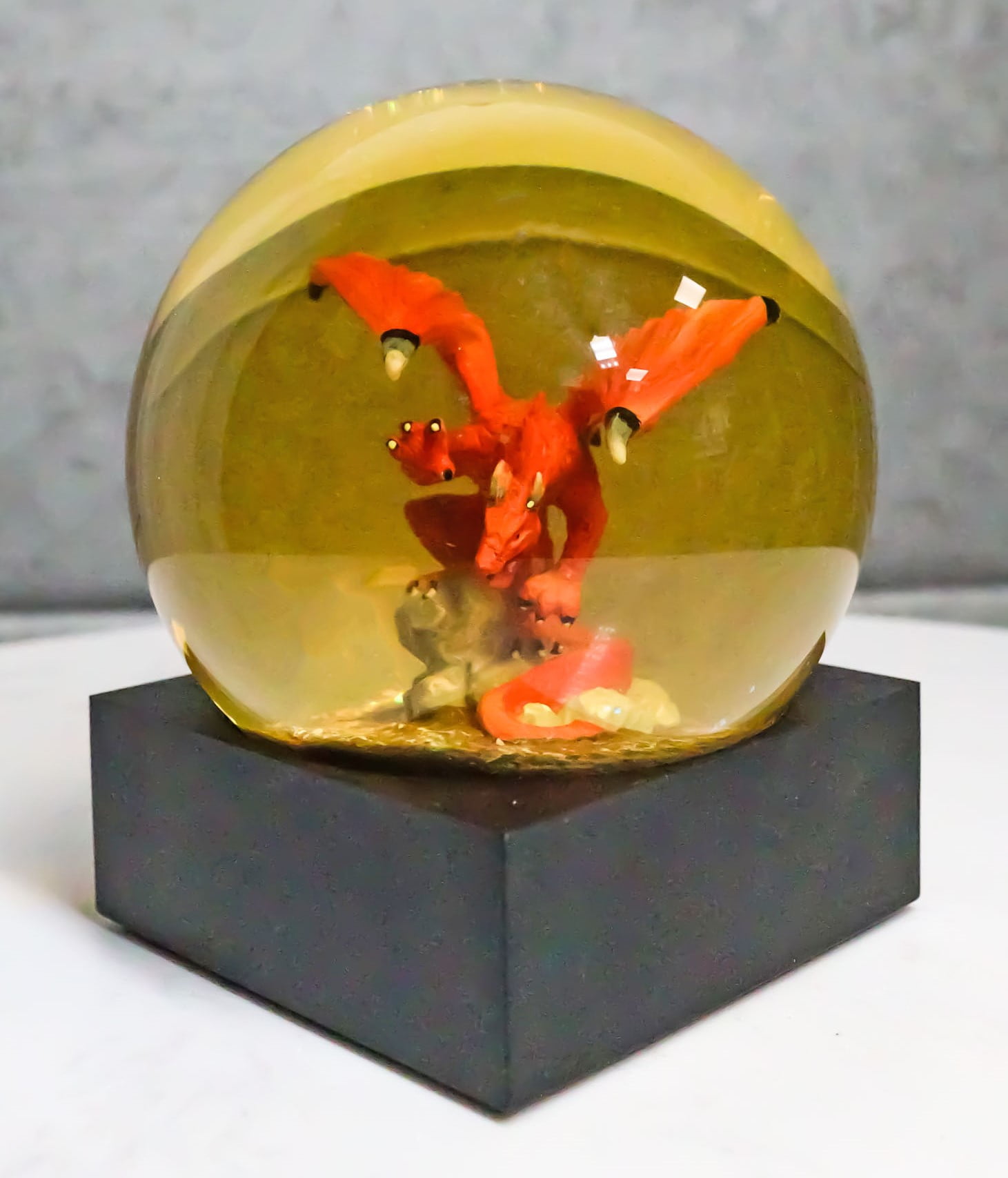 Fantasy Mythical Red Grimwal Dragon Glitter Globe Figurine W/ Amber ...