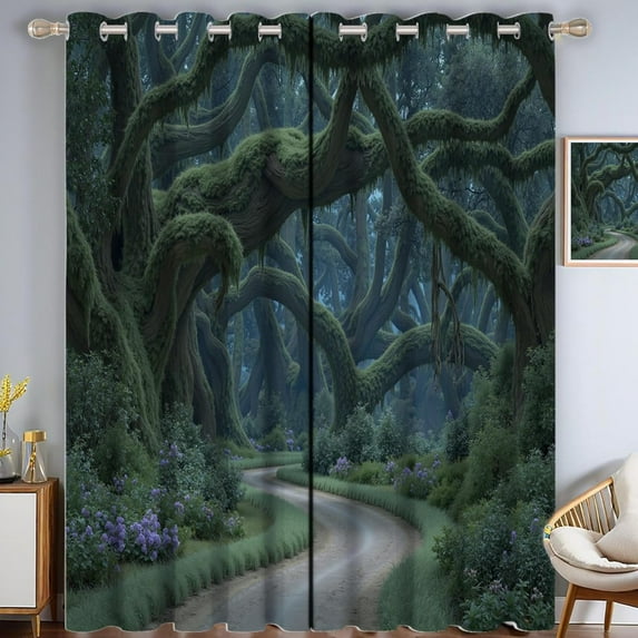 Fantasy Natural Landscape Curtains 2 Panels Set,Ancient Forest Moss ...