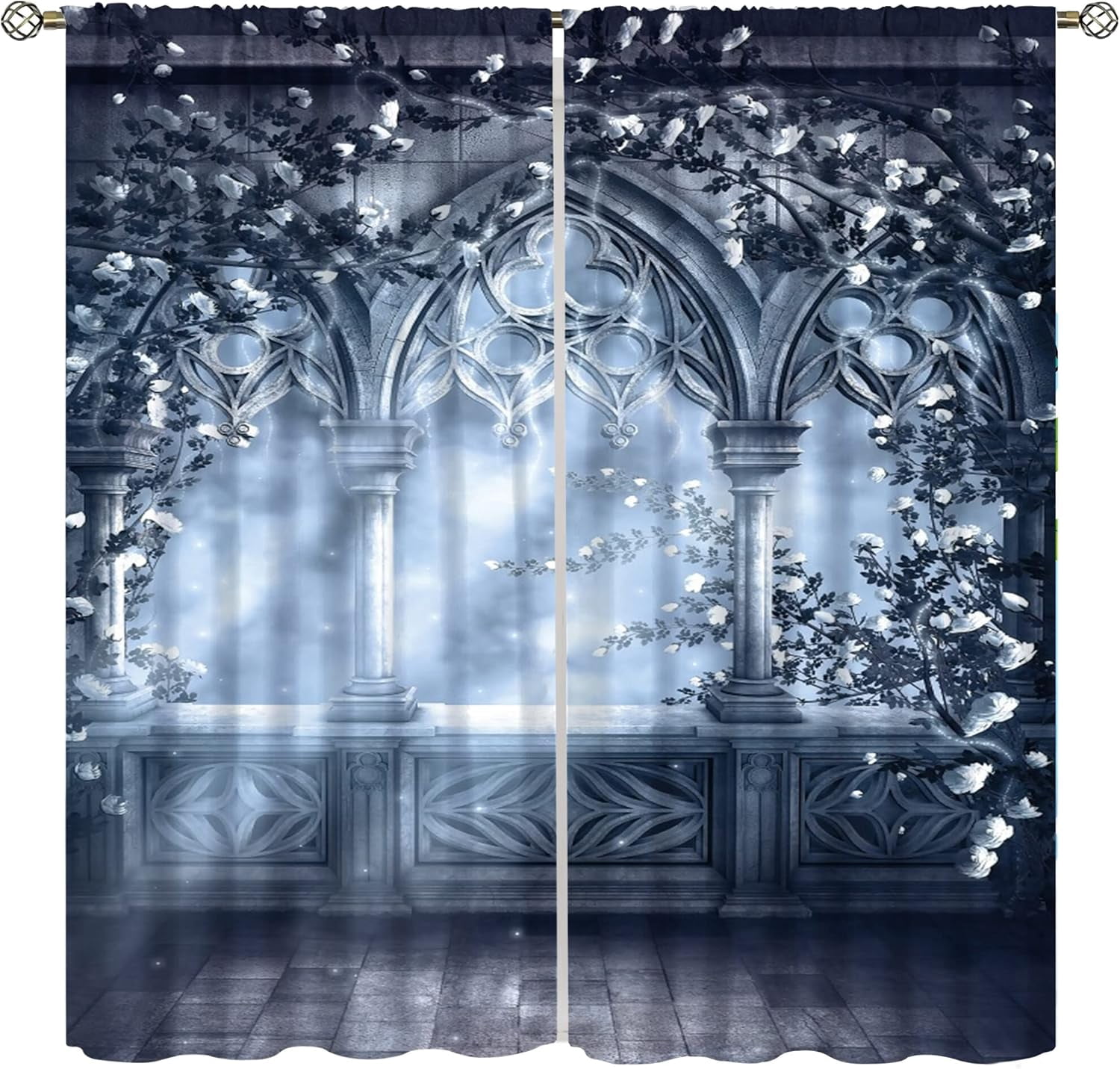 Fantasy Nature Curtains for Windows, Gothic Gate Fantasy Forest Theme ...