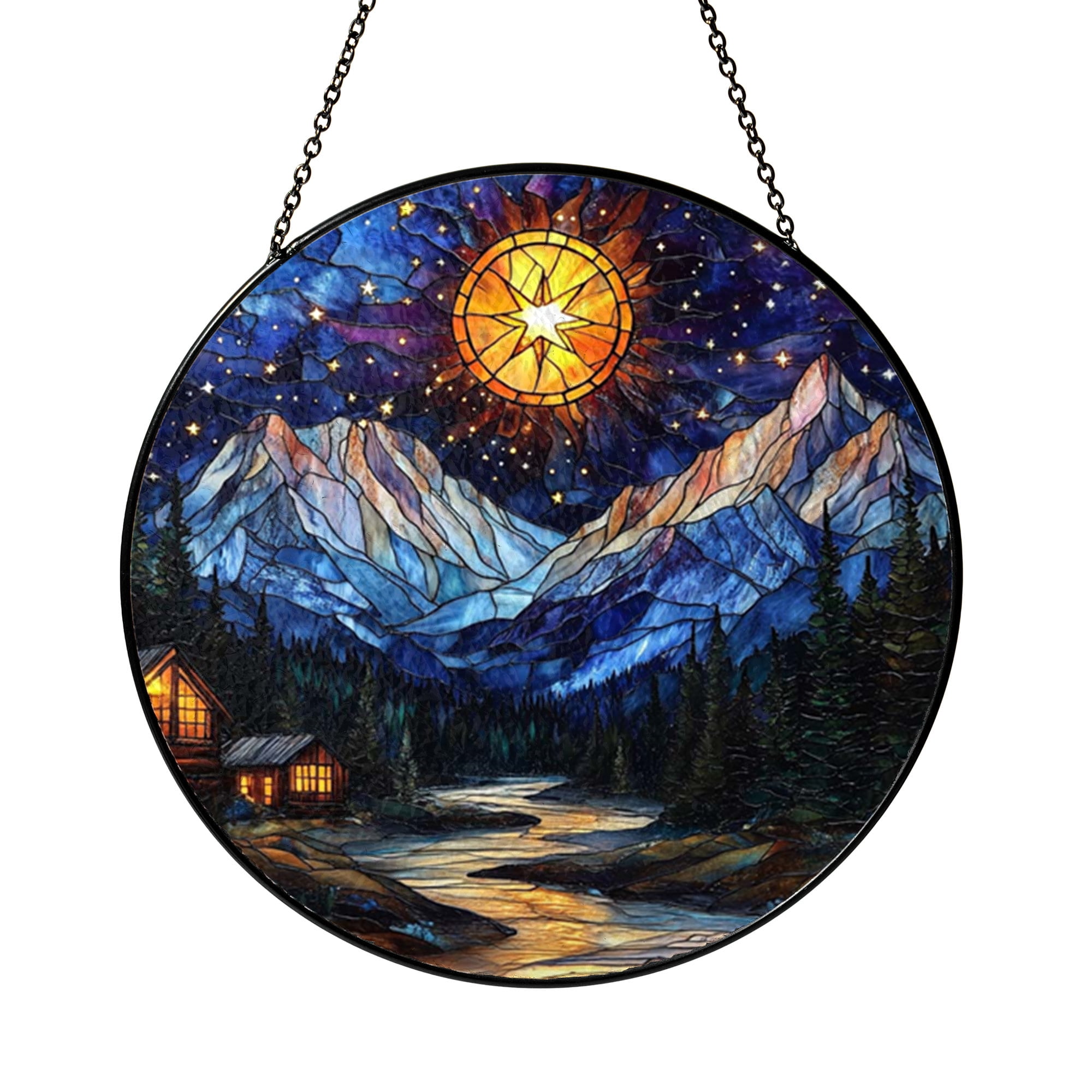 Fantasy Night Skyline Stained Glass Style Window Hanging Suncatcher ...