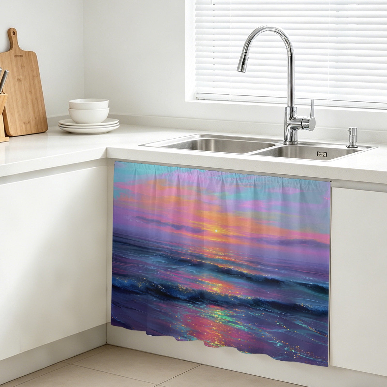 Fantasy Ocean Cabinet Curtain, Sparkle Waves Sea Horizon Sink Skirt for ...