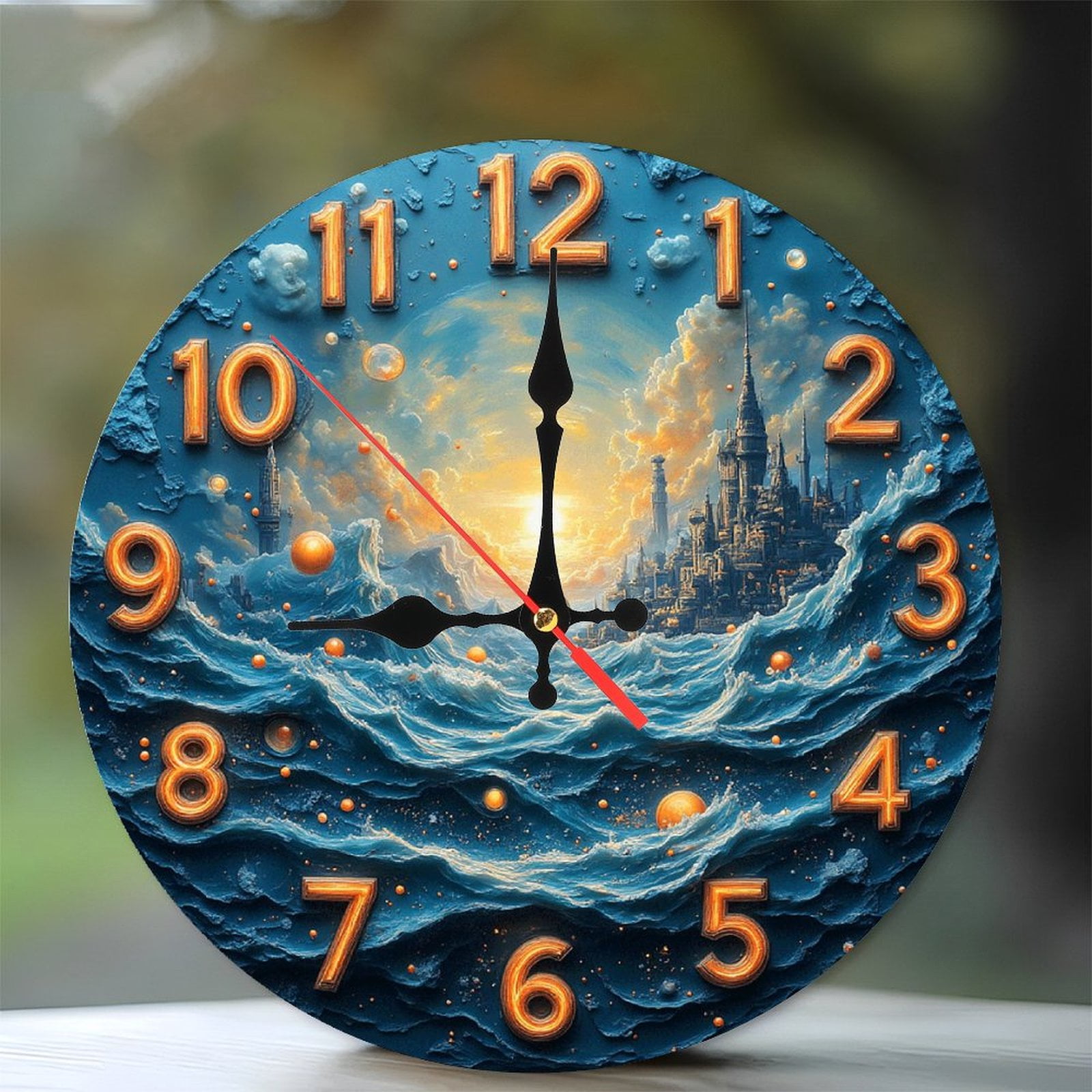 Fantasy Ocean Castle Wall Clock 10-Inch Silent Wooden Wall Clock ...