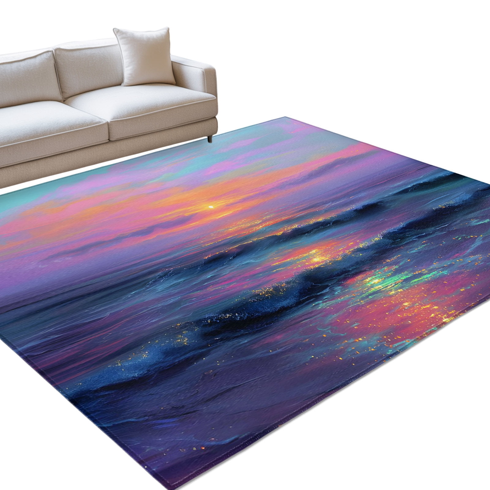 Fantasy Ocean Large Area Rugs 5x8ft Sparkle Waves Sea Horizon Washable ...