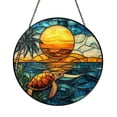 Fantasy Ocean Sunset Turtle Stained Glass Suncatcher Panel, Decorative ...
