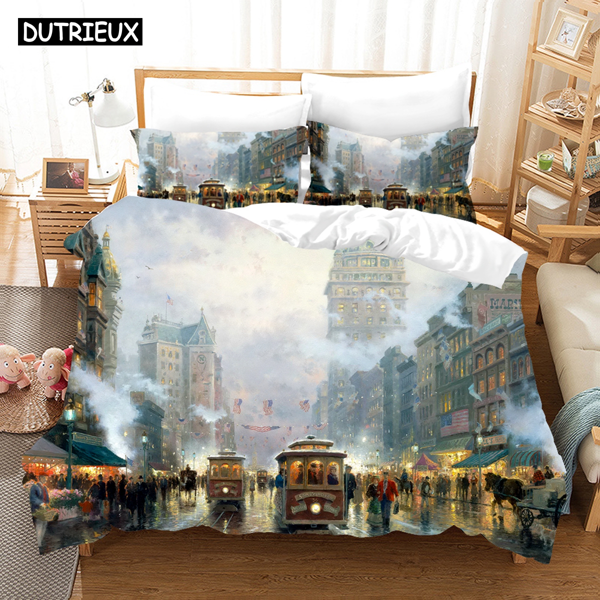 Fantasy Oil Painting Bedding Set Bridge Scery Duvet Cover Set Bedroom ...