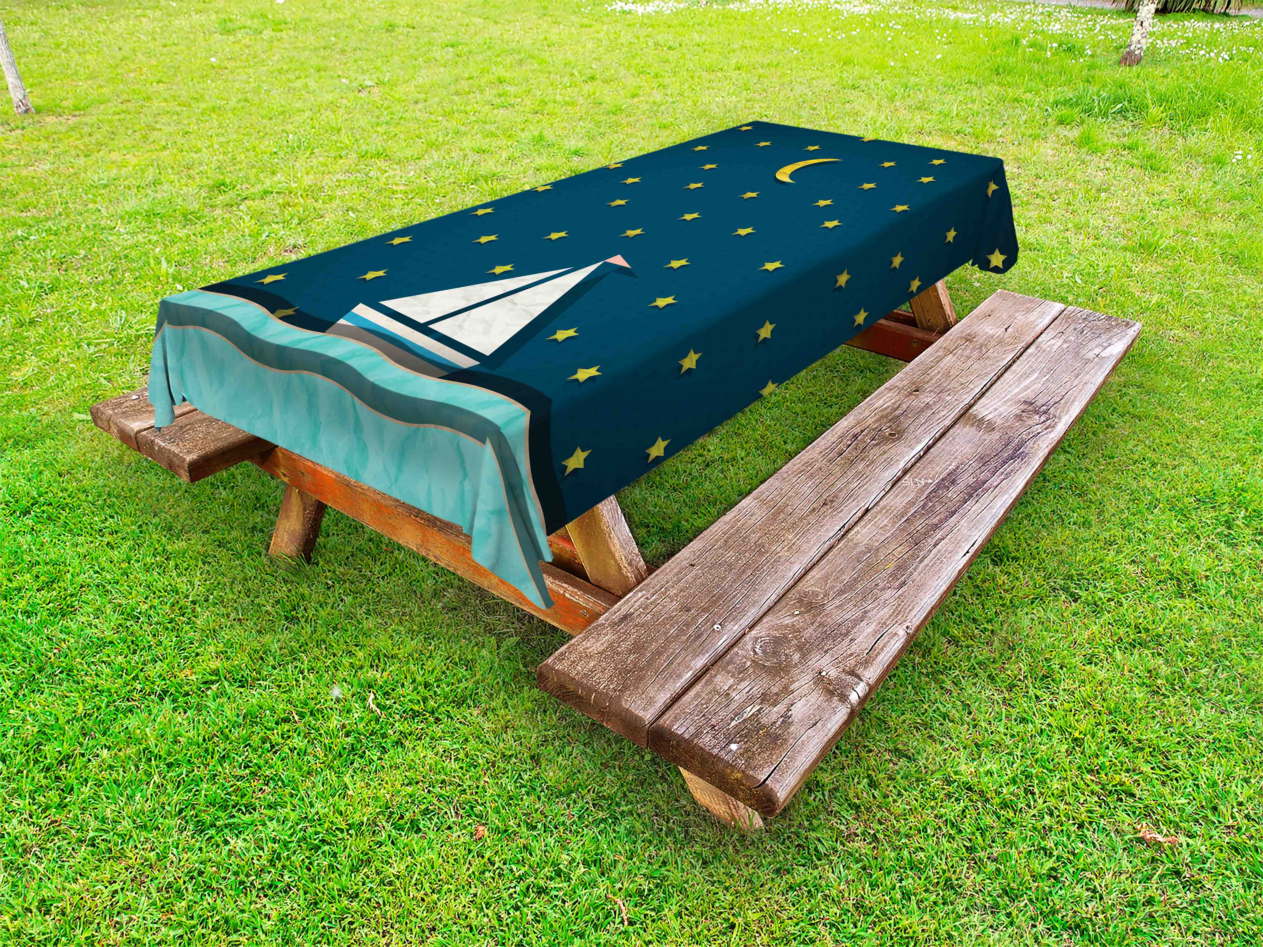 Fantasy Outdoor Tablecloth, Sailing Boat at Night Sky with Stars and ...