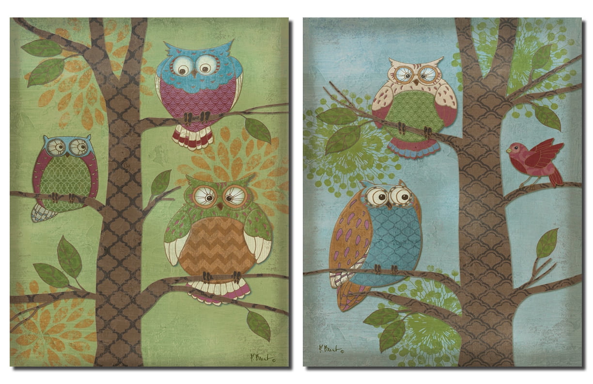 Fantasy Owls I Trendy Popular Tree Owl Set; Two 11X14 Poster Prints ...