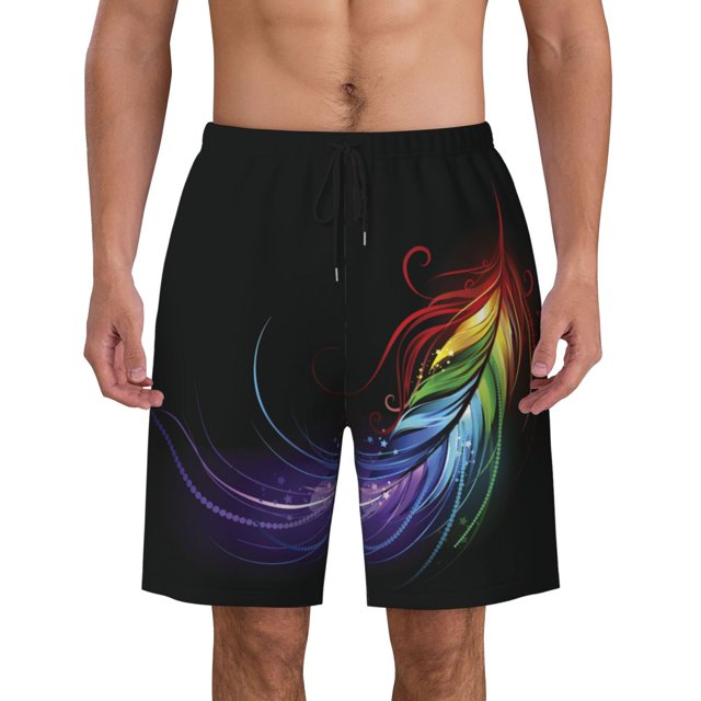 Fantasy Peacock Feather Mens Quick Dry Short Swim Trunks With Mesh