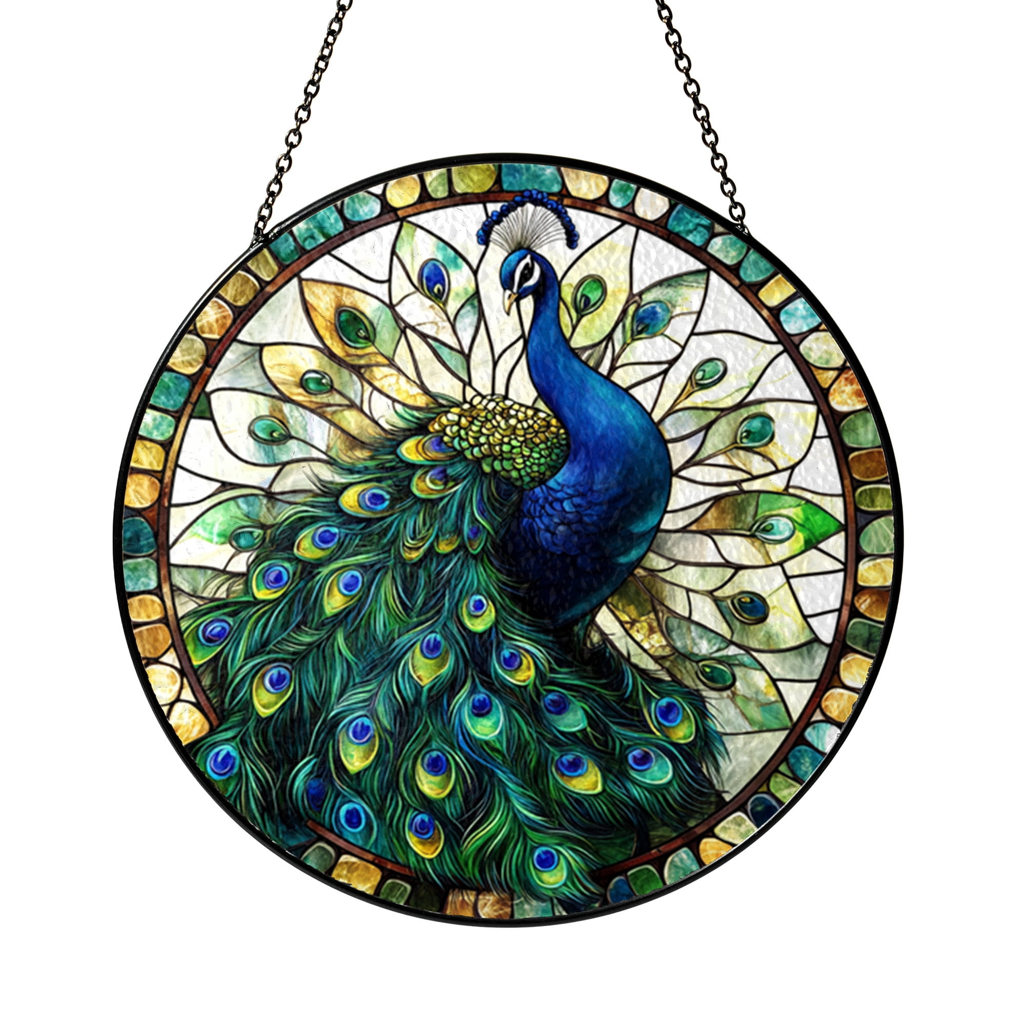 Fantasy Peacock Garden Design Stained Glass Style Suncatcher ...