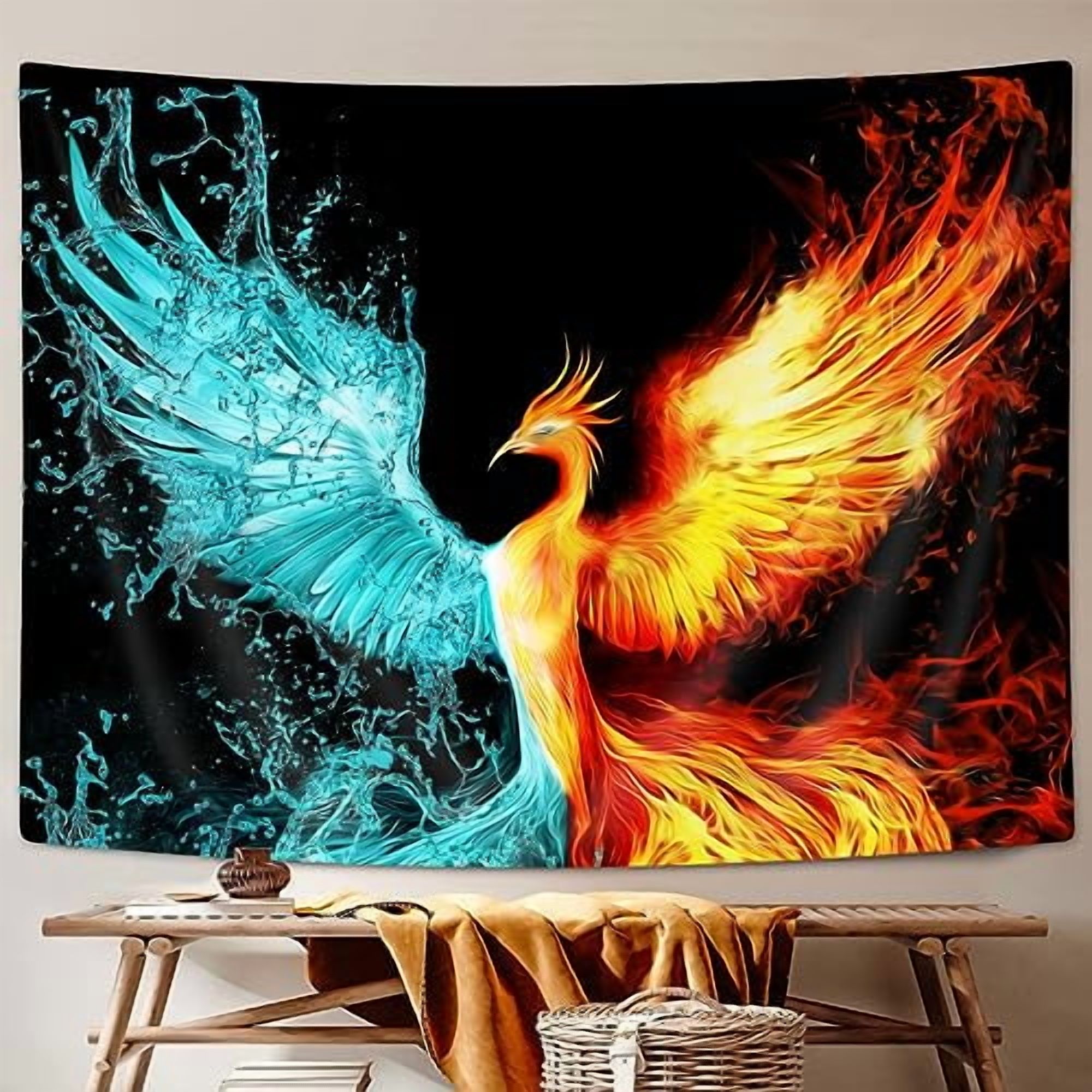 Fantasy Phoenix Tapestry, Water Ice and Fire Rising Phoenix Animal ...