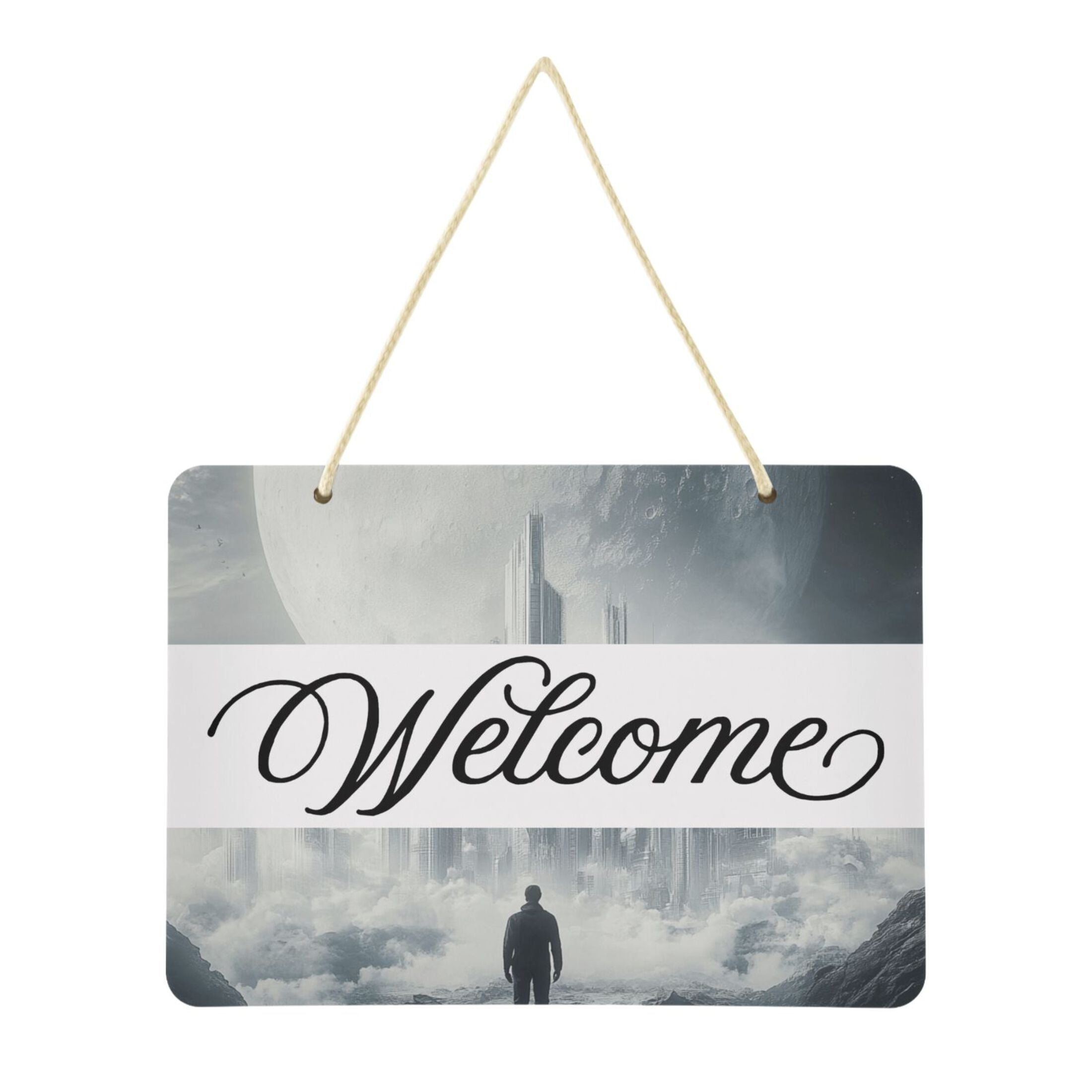 Fantasy Planet City Welcome Sign Front Door PVC 14x10 inch Hanger Hello ...