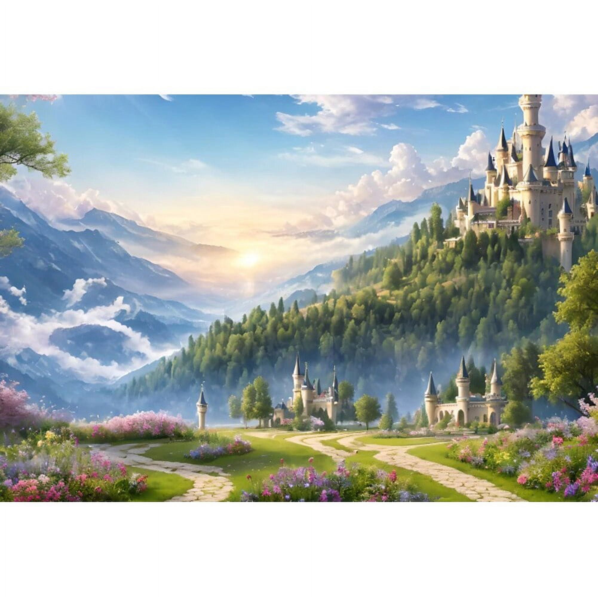 Fantasy Princess Castle Backdrop Rainforest Botanical Background Blue ...