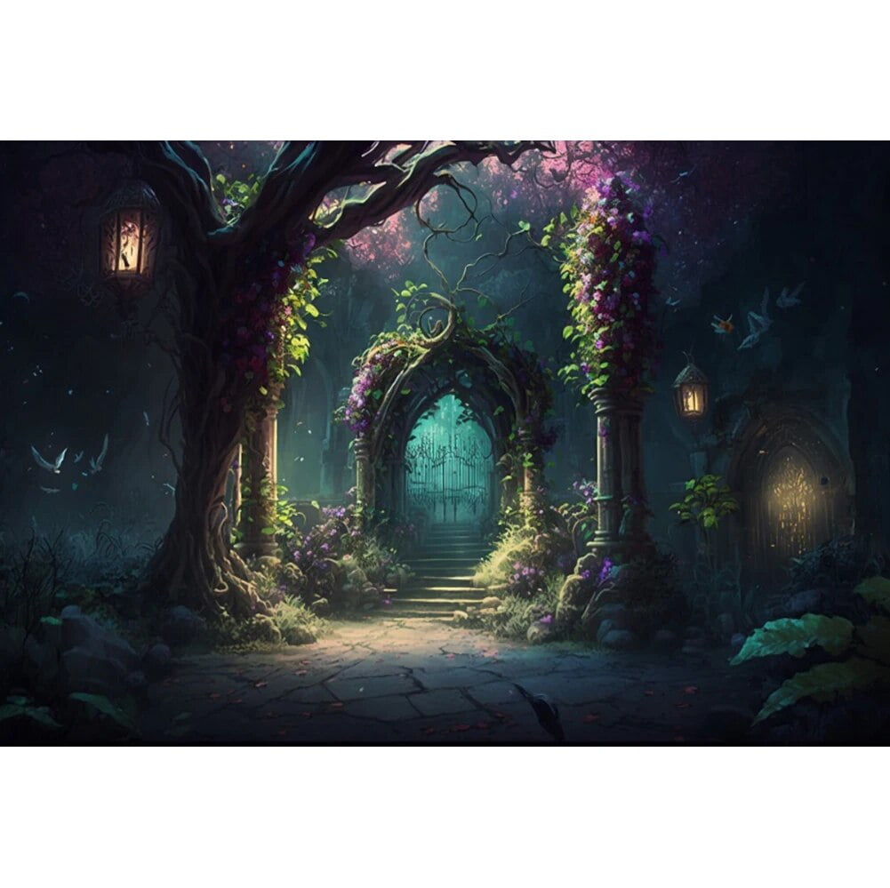 Fantasy Princess Castle Backdrop Rainforest Botanical Background Blue ...