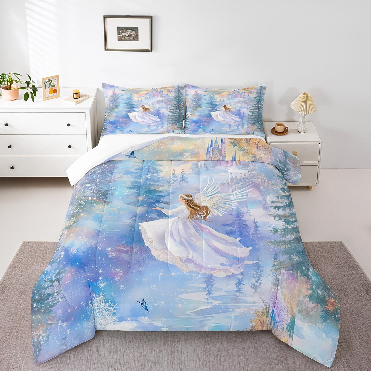 Fantasy Princess Comforter Set Twin Size,Cute Girly Pine Tree Castle ...