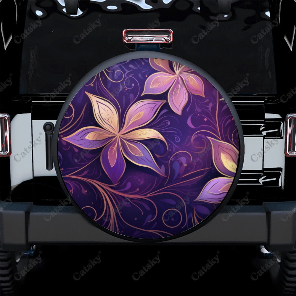 Fantasy Purple Flower Polyester Universal Spare Wheel Tire Cover Custom ...