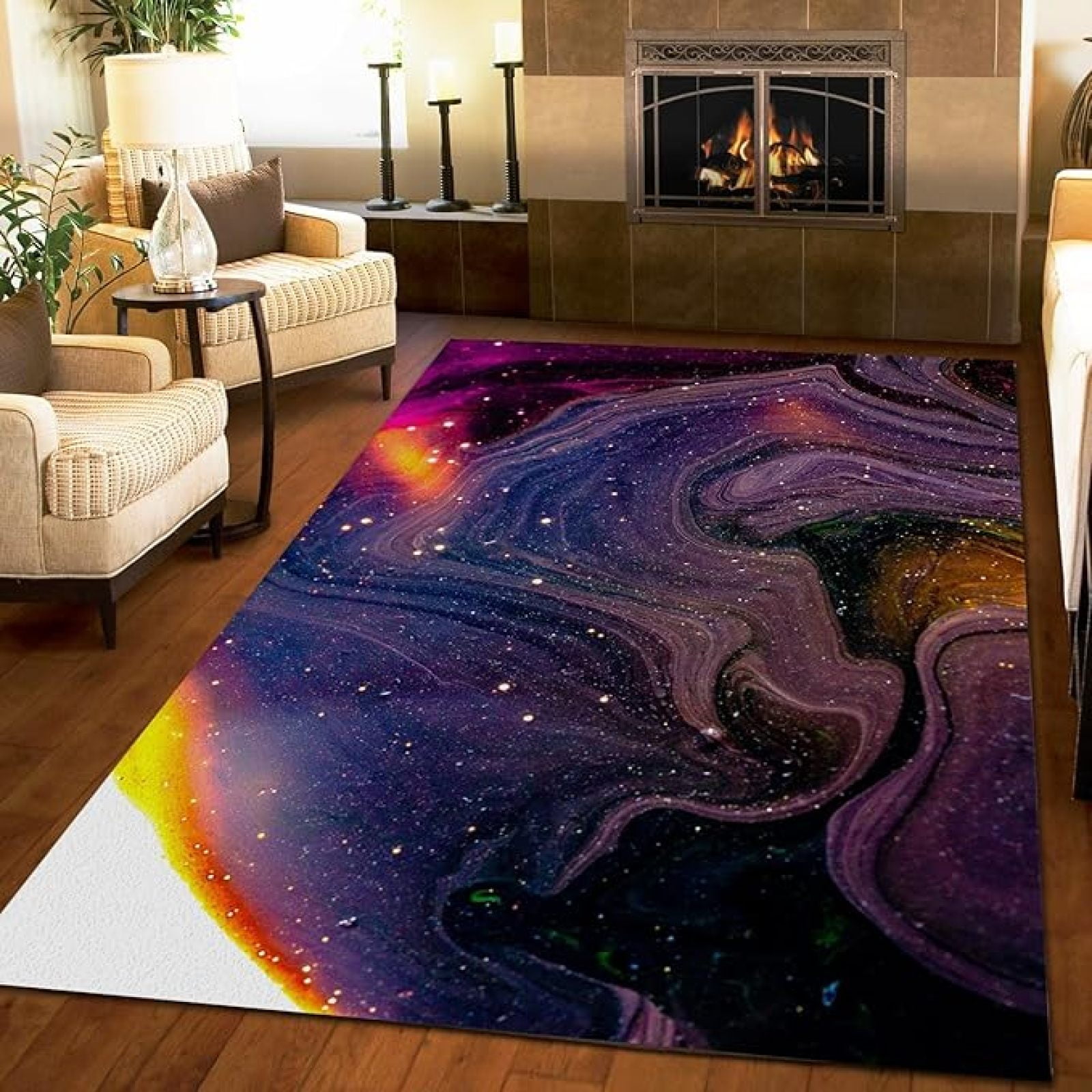 Fantasy Purple Starlight Galaxy Area Rugs For Living Room, Chic Luxury ...