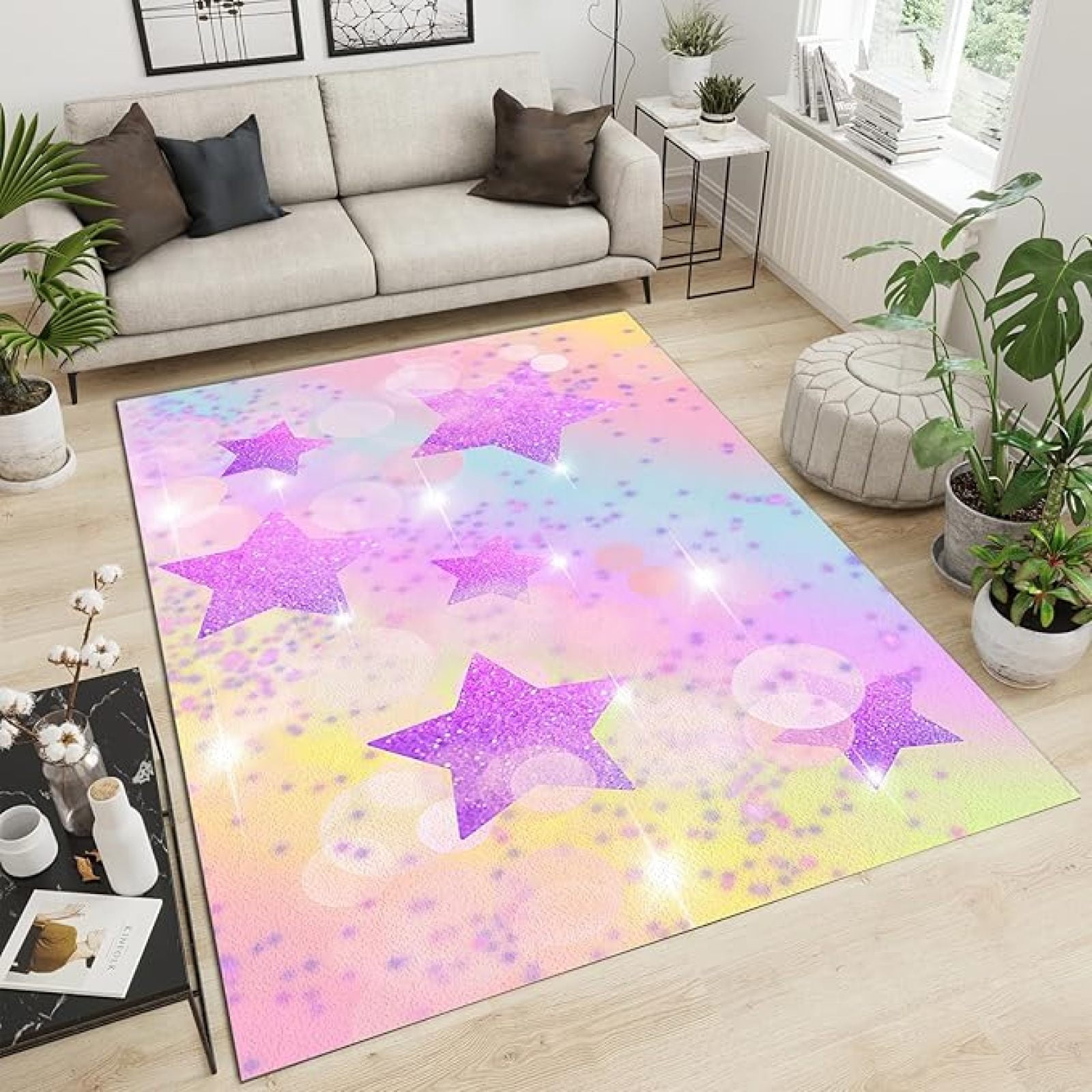 Fantasy Purple Stars Area Rug, Color Star Non Slip Noise Reduction ...