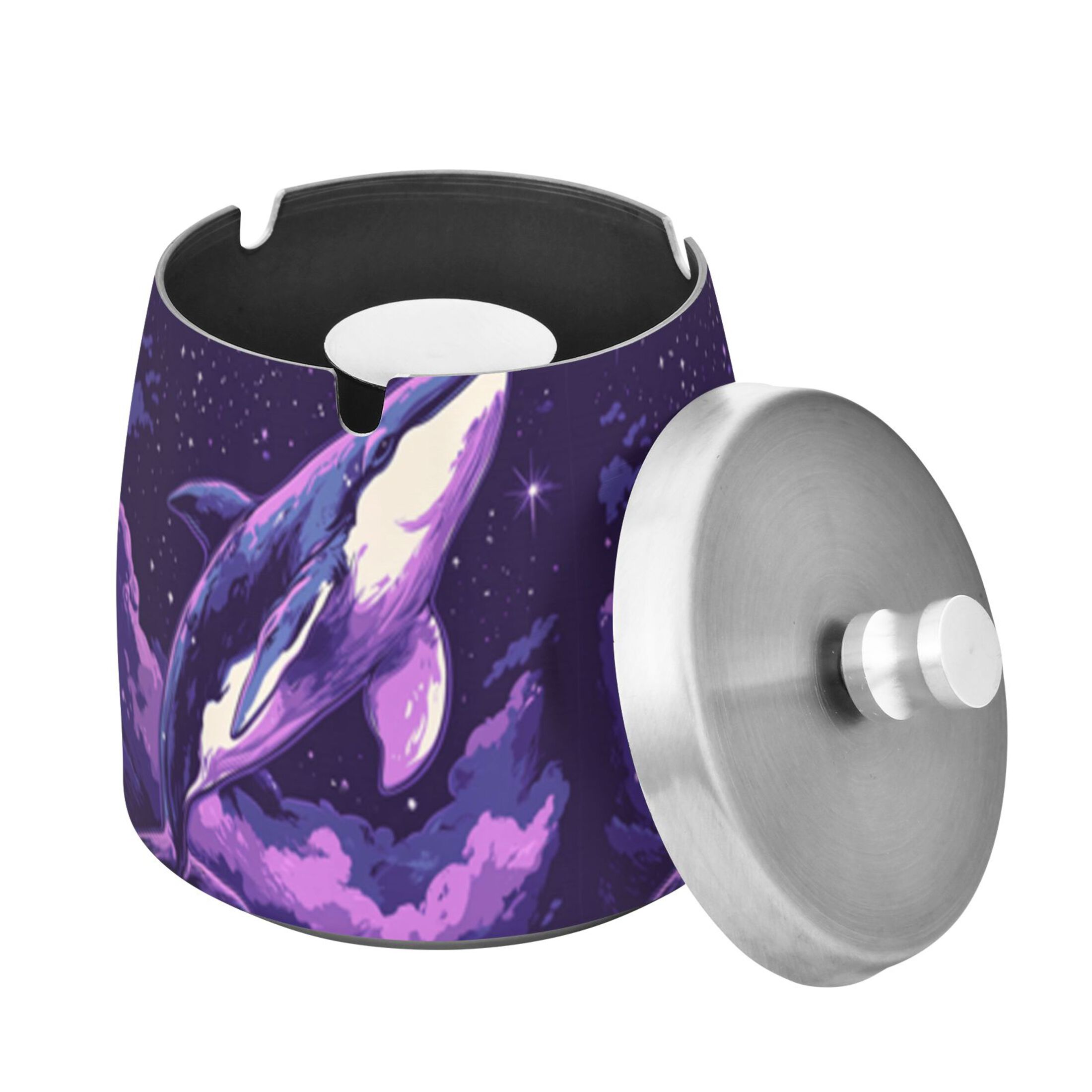 Fantasy Purple Whale Ashtray with Lid Outdoor for Patio Stainless Steel ...