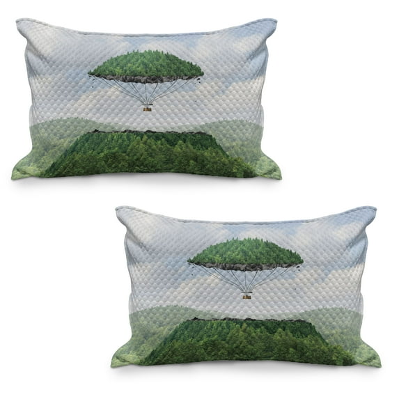 Fantasy Quilted Pillowcover Set of 2, Detached Top of Mountain Floating ...
