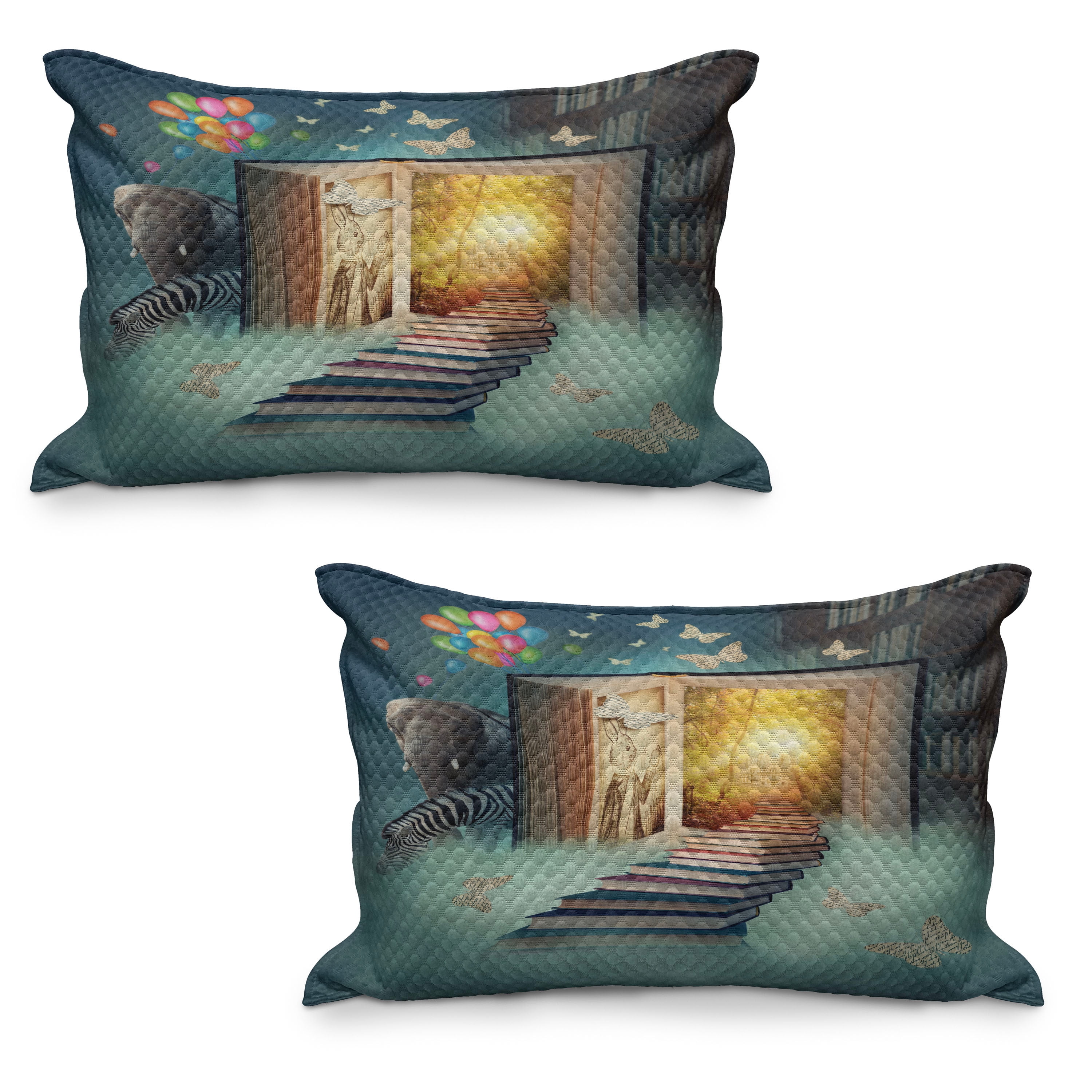 Fantasy Quilted Pillowcover Set of 2, Upstairs to Magic Book Forest ...