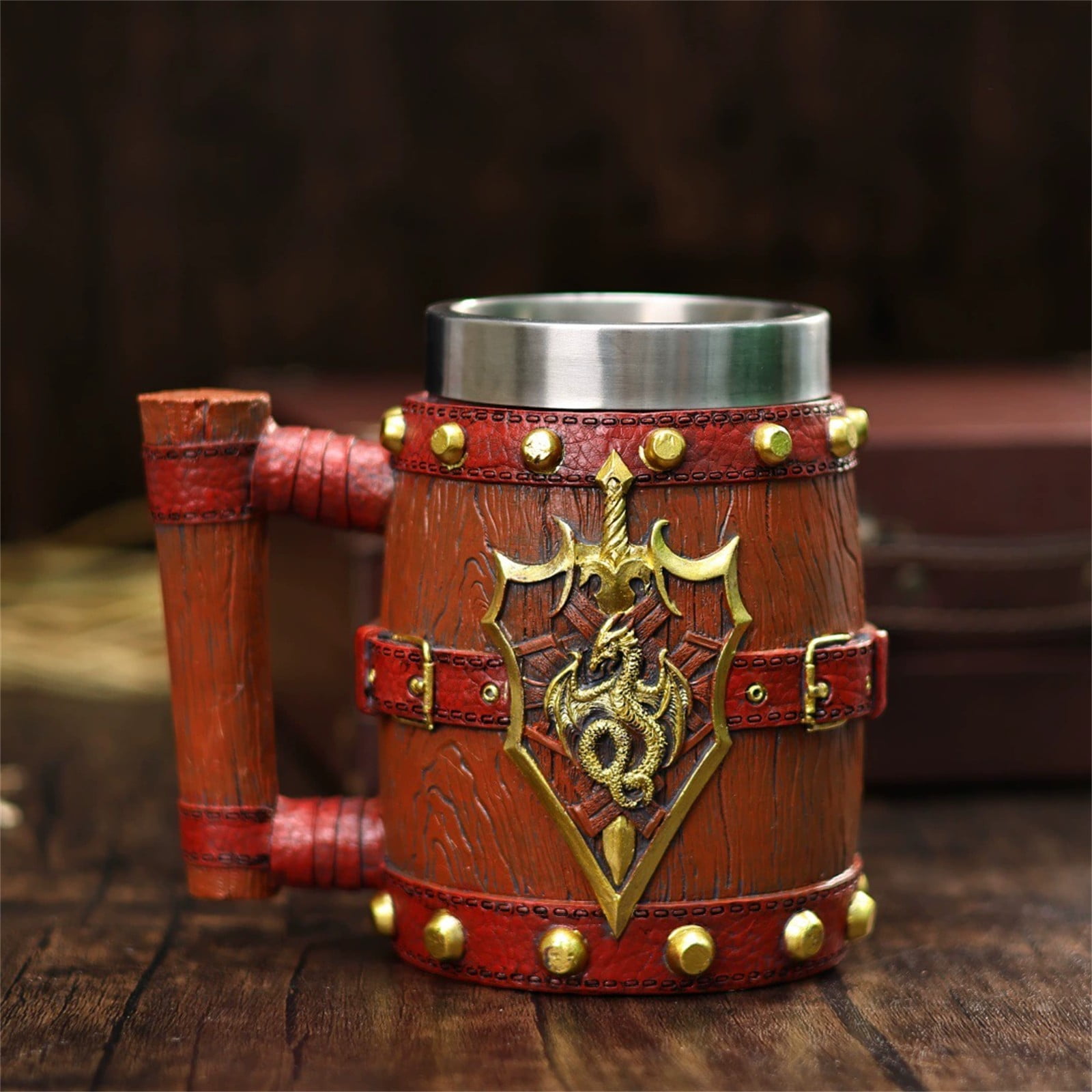 Fantasy RPG Dragon & Sword Beer Mug - Handcrafted Resin Stainless Steel ...