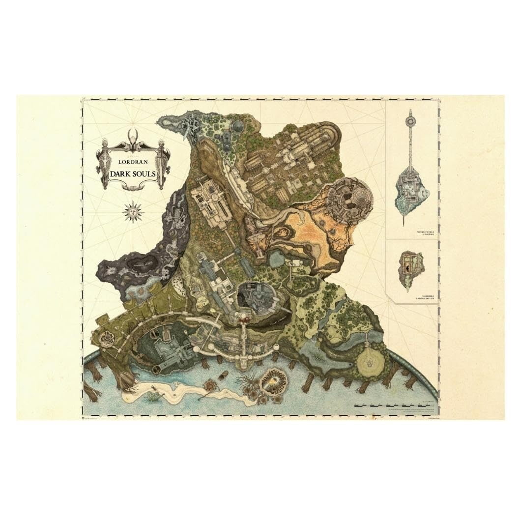 Fantasy RPG Map Poster Lordran World Region Print Dark Medieval Gamer ...