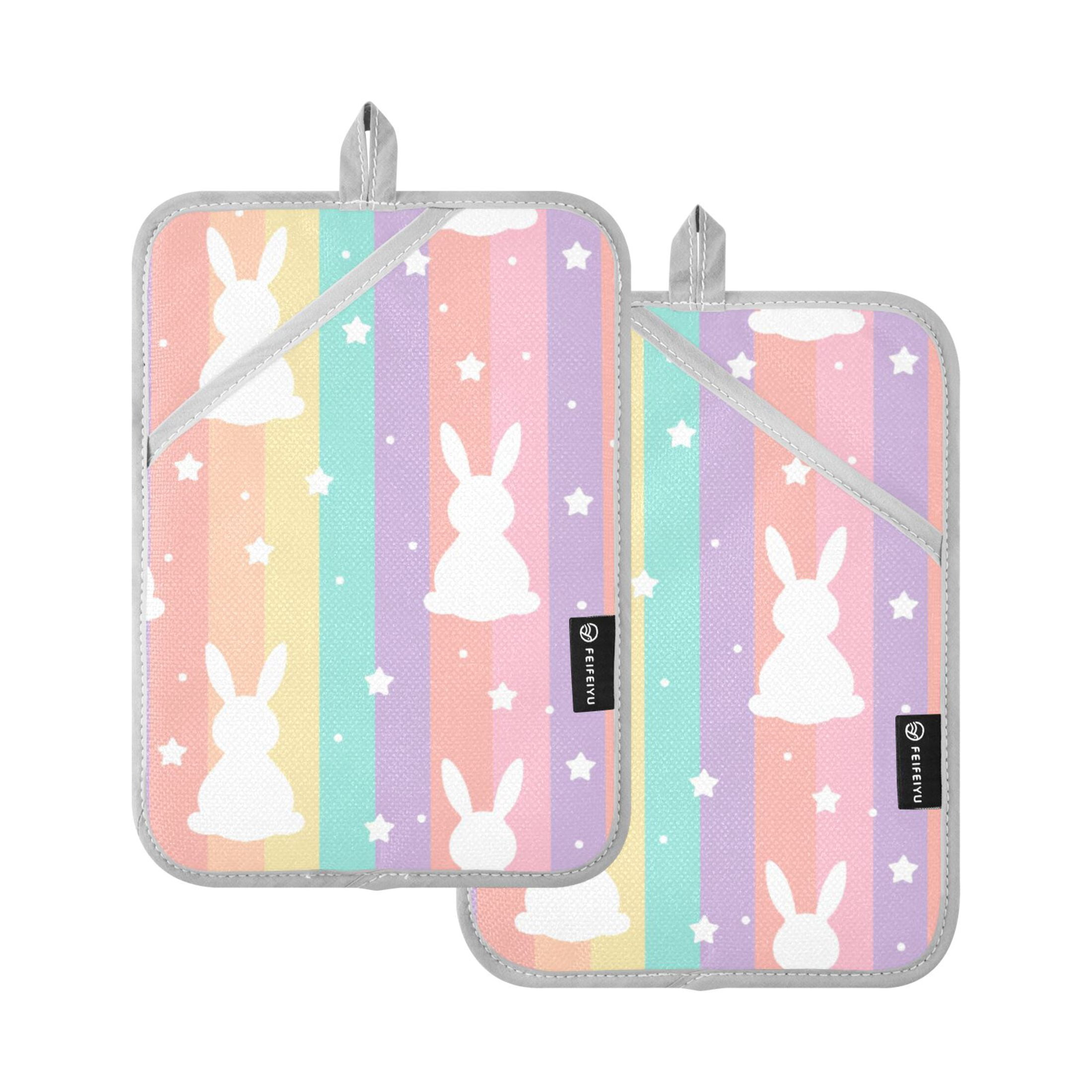 Fantasy Rabbit Pattern Pot Holder Set 2 Piece Non-Slip Oven Hot Pads ...
