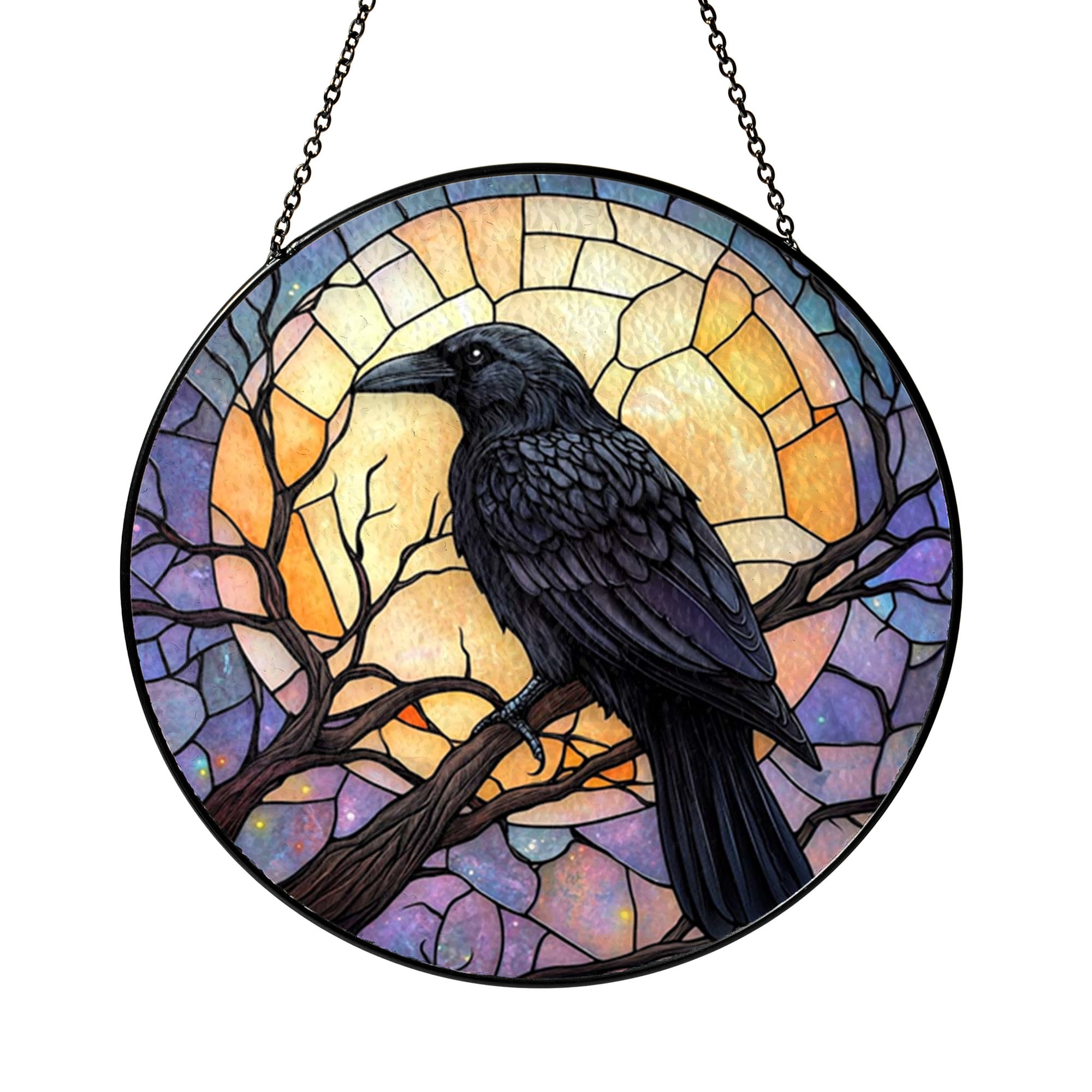 Fantasy Raven Stained Glass Style Window Suncatcher, Night Sky Art ...