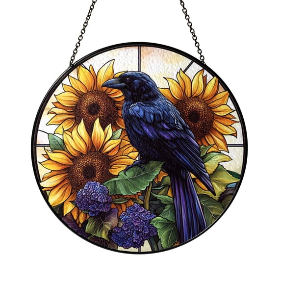 Fantasy Raven Sunflower Stained Glass Style Suncatcher, Decorative ...