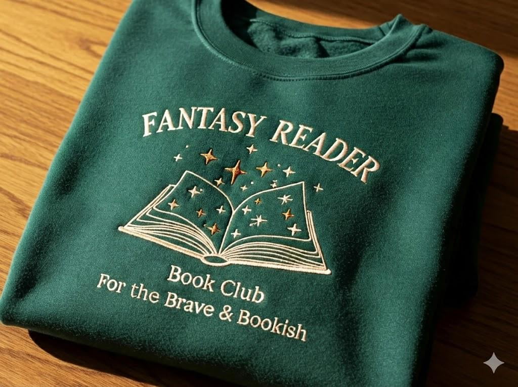 Fantasy Reader Book Club Embroidered Sweatshirt, Embroidery Bookish ...