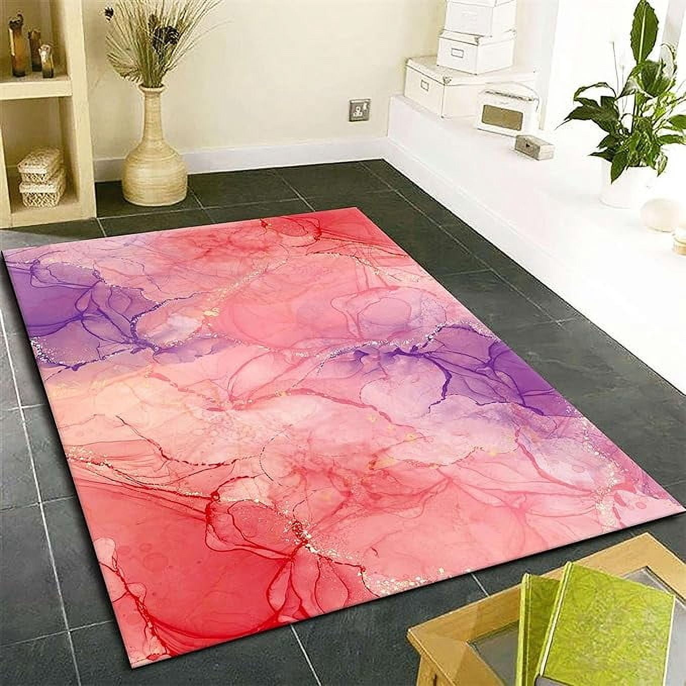 Fantasy Red Watercolor Area Rug, Luxurious Red Purple Marble Carpet For ...