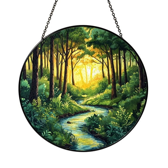 Fantasy Redwood Stained Glass Style Window Suncatcher, Forest Landscape ...