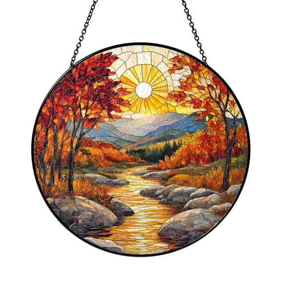 Fantasy River Stained Glass Style Window Suncatcher, Sunlit Forest ...