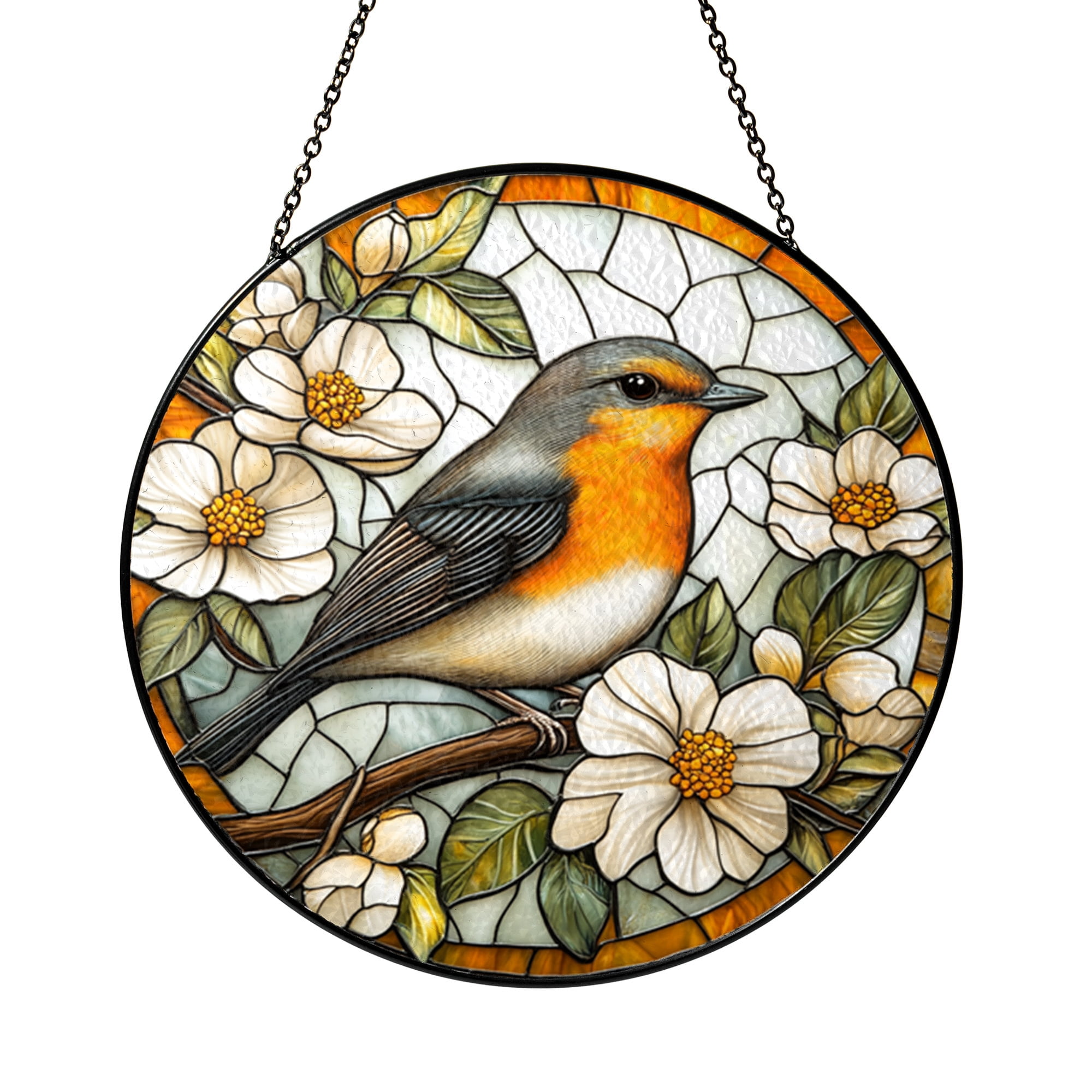 Fantasy Robin Bird Floral Stained Glass Suncatcher, Decorative Window ...