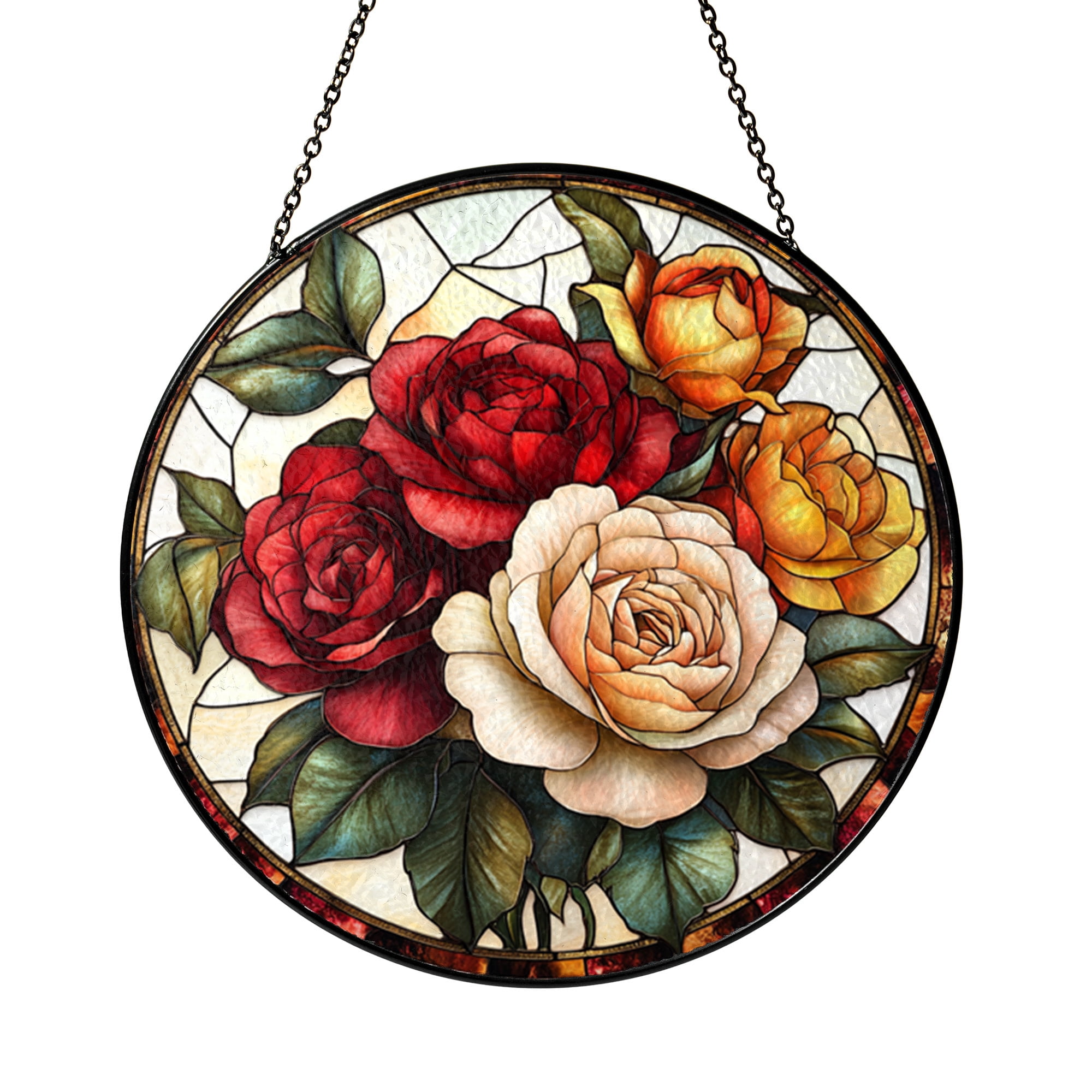 Fantasy Rose Bouquet Stained Glass Window Decor – Handmade Hanging Art ...