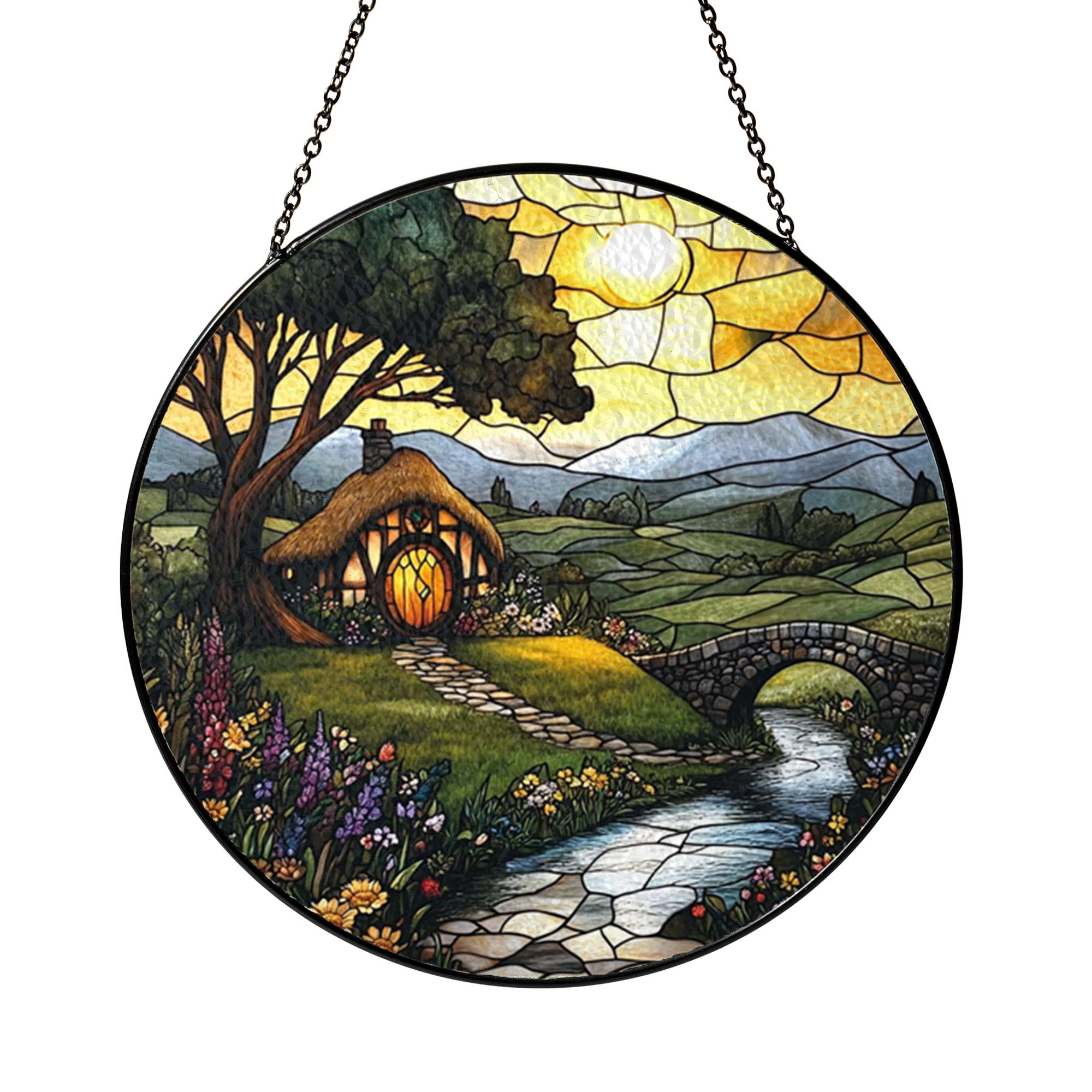 Fantasy Round Door Cottage Stained Glass Style Suncatcher Window ...