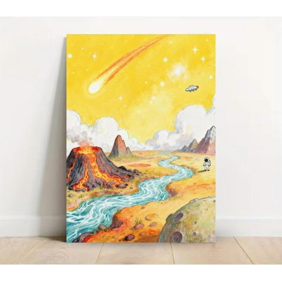 Fantasy Sci-Fi Wall Art Poster, Astronaut Exploring Alien Planet with ...