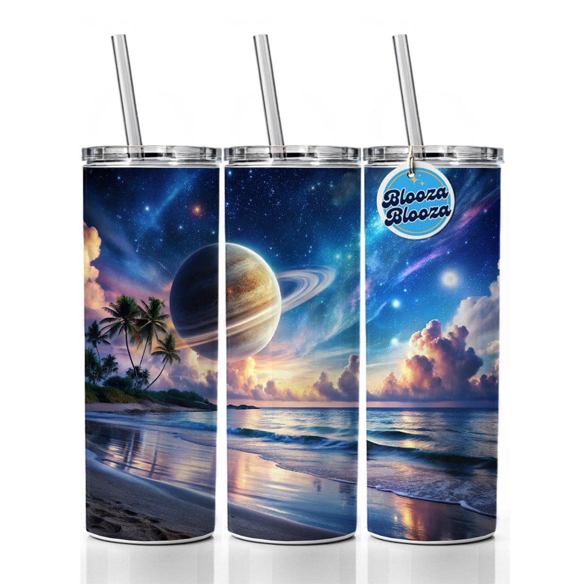 Fantasy Sci-fi World Saturn Rising Over Beach 20oz Insulated Water ...
