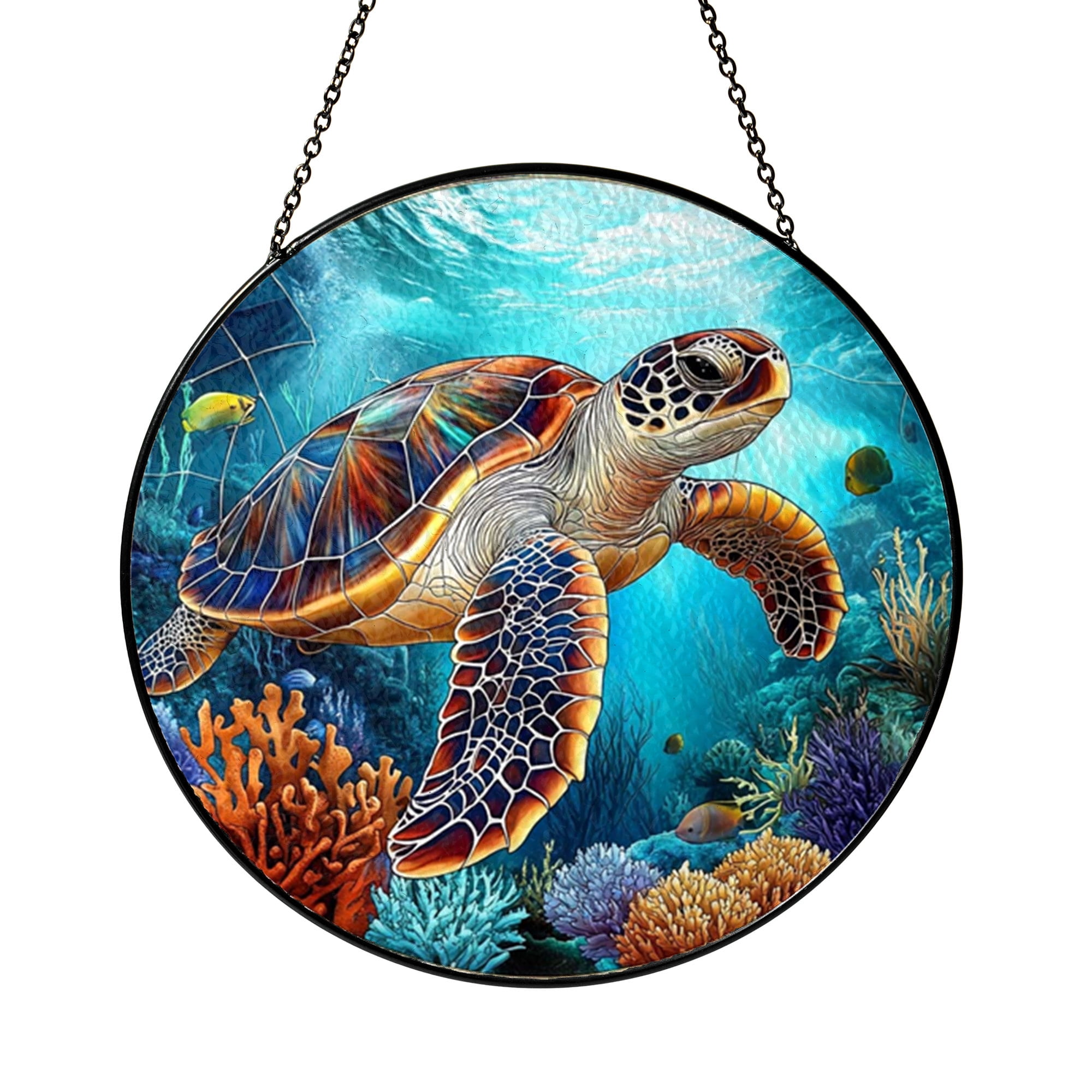 Fantasy Sea Turtle Stained Glass Style Suncatcher, Ocean Themed ...