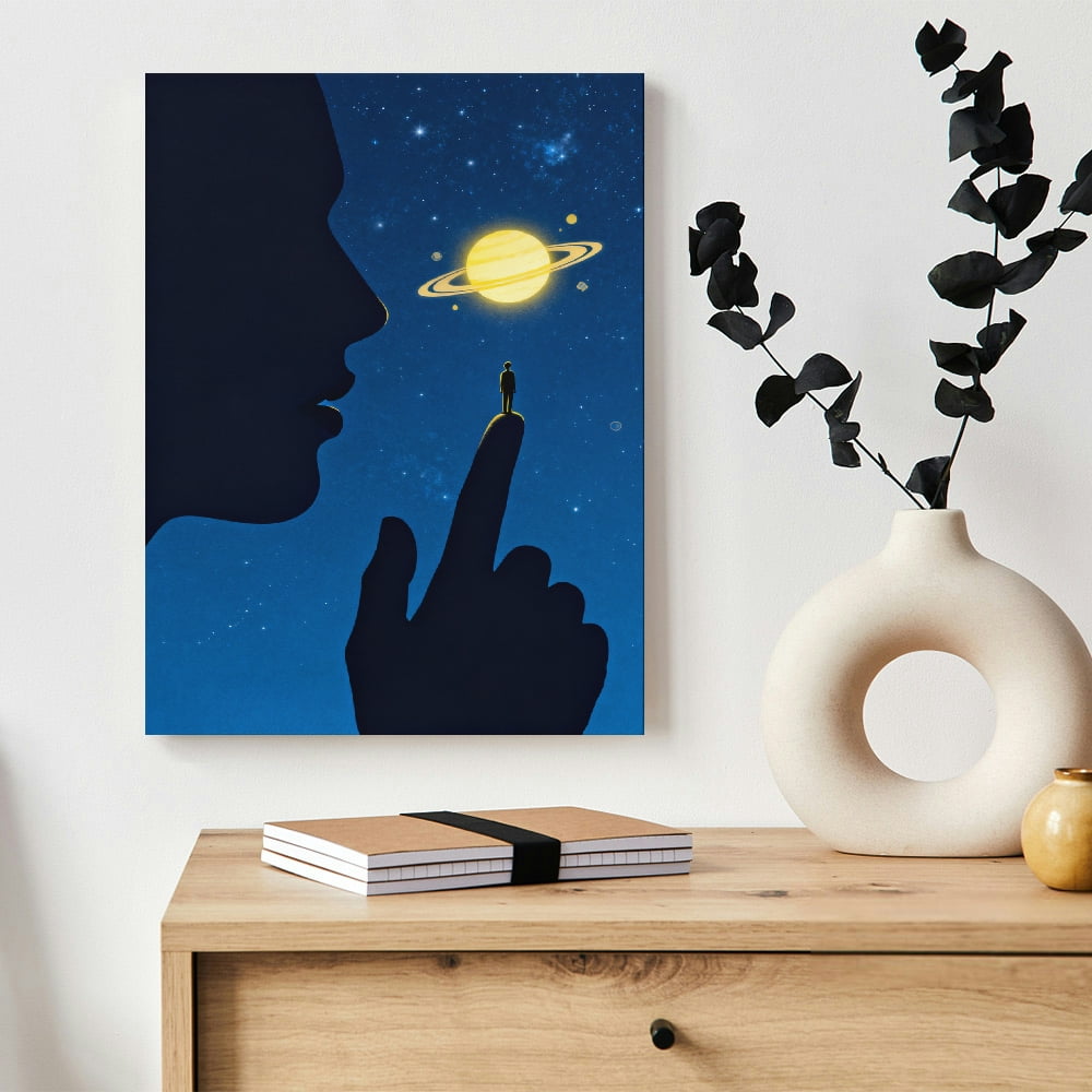 Fantasy Silhouette Starry Sky Finger Tiny Figure Saturn Universe Scene ...